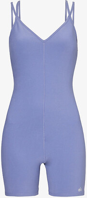 Alo Yoga Womens Infinity Blue Alosoft Sun’s Out V-neck Stretch-woven ...