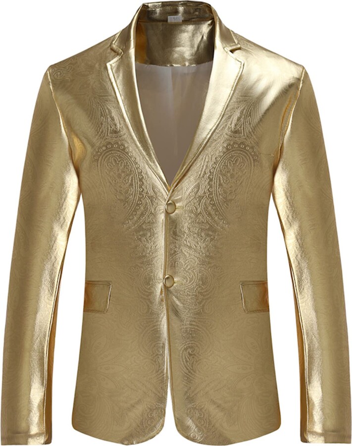 VESNIBA Formal Blazer Mens Stylish Jacquard Dinner Dress Blazer Gold ...