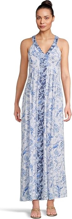 Lilly Pulitzer Carmilla Maxi Dress Women's Dress Resort White Barefoot Beachcombers Engineered ...