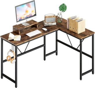 Bestier L Shaped Reversible Computer Desk with Matching Monitor Stand ...