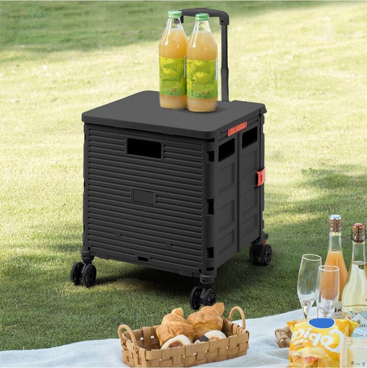 Living and Home Collapsible Rolling Utility Crate with Magnetic Lid ...