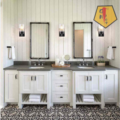 GN109 Rustic Style Bathroom Light Metal Wall Sconce With Seeded Glass ...