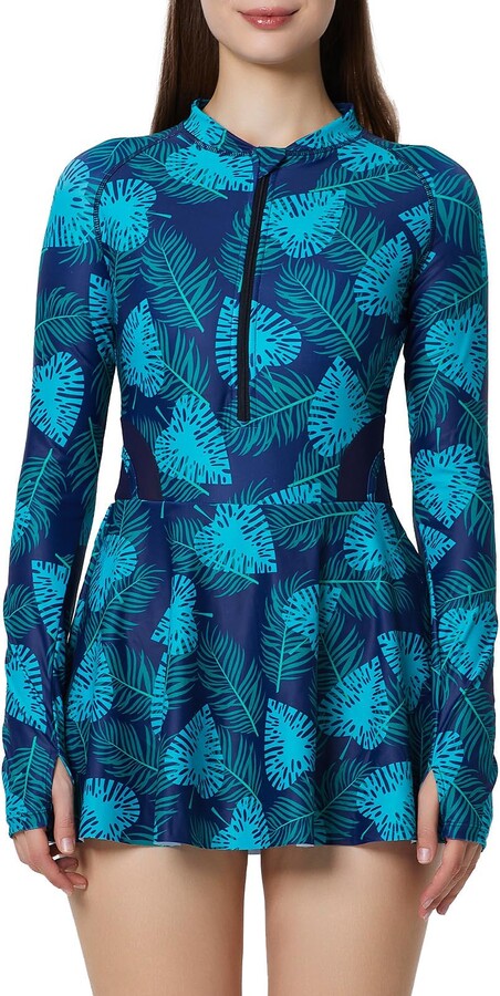 ECUPPER Women Long Sleeve Rash Guard Swimsuit Modest One Piece Zipper ...