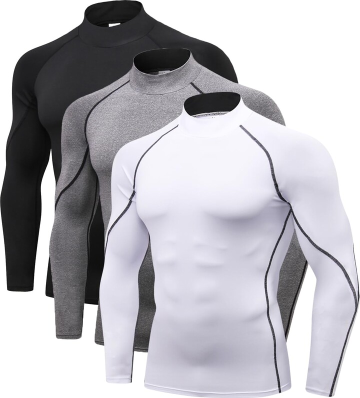 Queerier Men's Mock Compression Shirt Long Sleeve Base Under Layer Top ...