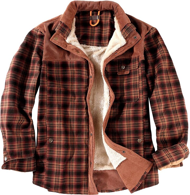 KTWOLEN Men's Padded Work Shirts Winter Quilted Thick Fleece Sherpa ...