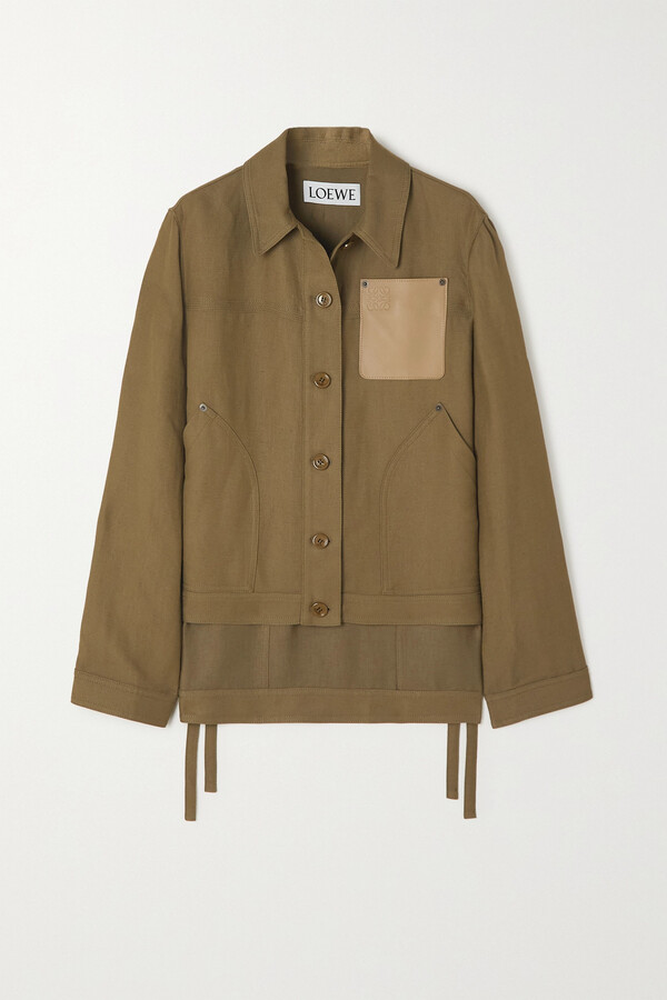 Loewe Leather-trimmed Linen-blend Twill Jacket - Brown - ShopStyle