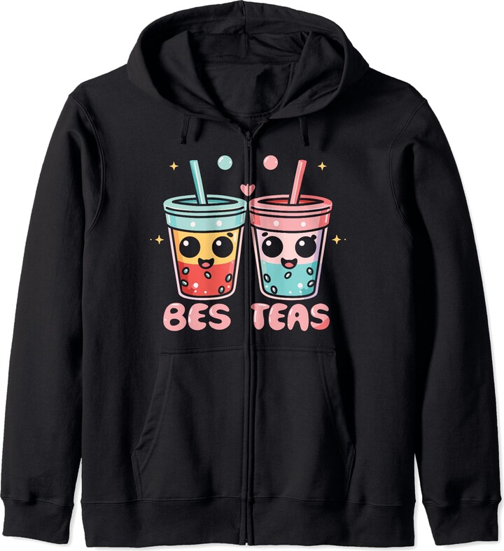 Cute Kawaii Couple Bubble Boba Milk Tea Bes Teas Kawaii Boba Drinks Zip ...