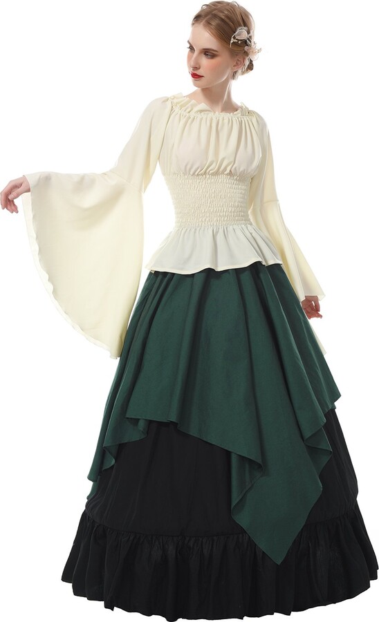 CR ROLECOS Renaissance Costume Women Medieval Peasant Dress Trumpet ...