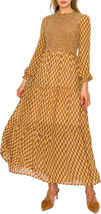 MelloDay Smocked Long Sleeve Midi Dress - ShopStyle