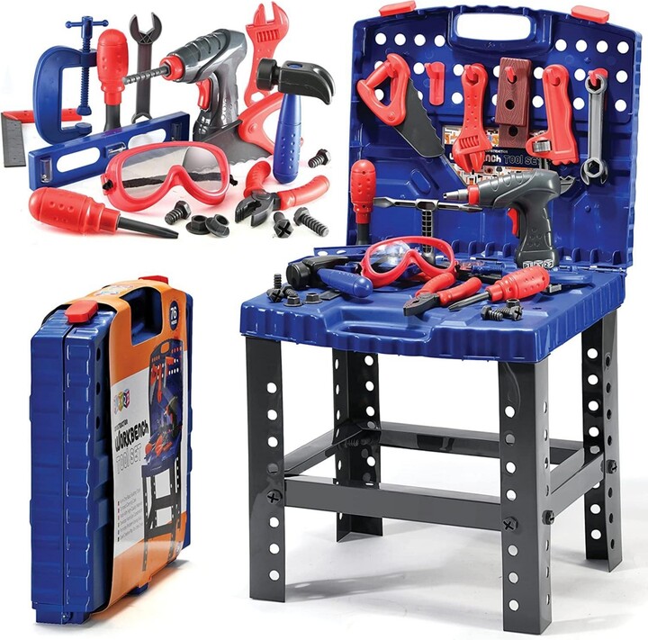 Play22usa Kids Tool Workbench 76 Piece Set - Kids Tool Set with ...