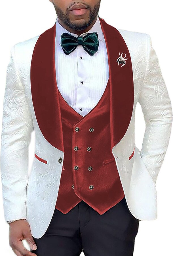 Jiutian Lanyue Formal Men's Suits Regular Fit 3 Pieces Velvet Printed ...