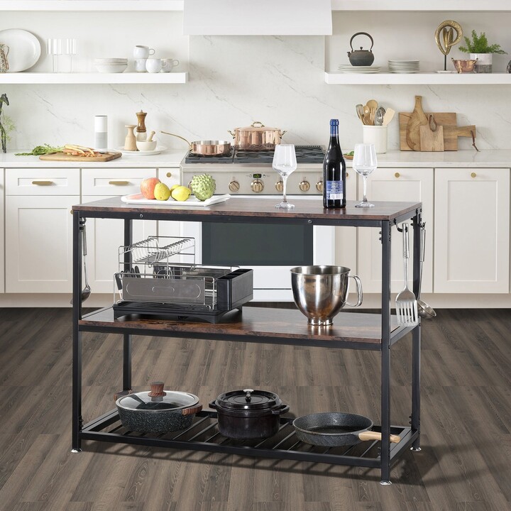 Ledel Industrial Kitchen Island with Open Storage Shelves and Hanging Hooks - ShopStyle