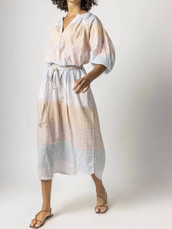 Lilla P Split Neck Belted Maxi Dress In Abstract Check Print - ShopStyle