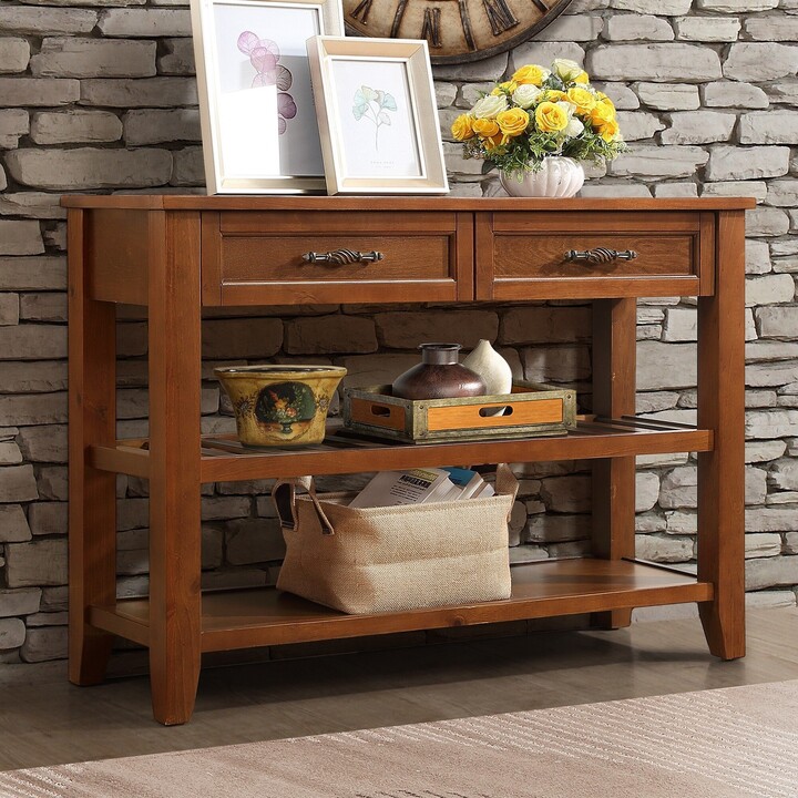 GREATPLANINC 3-Tier Console Table for Entryway, 42.01 Inch Solid Wood ...
