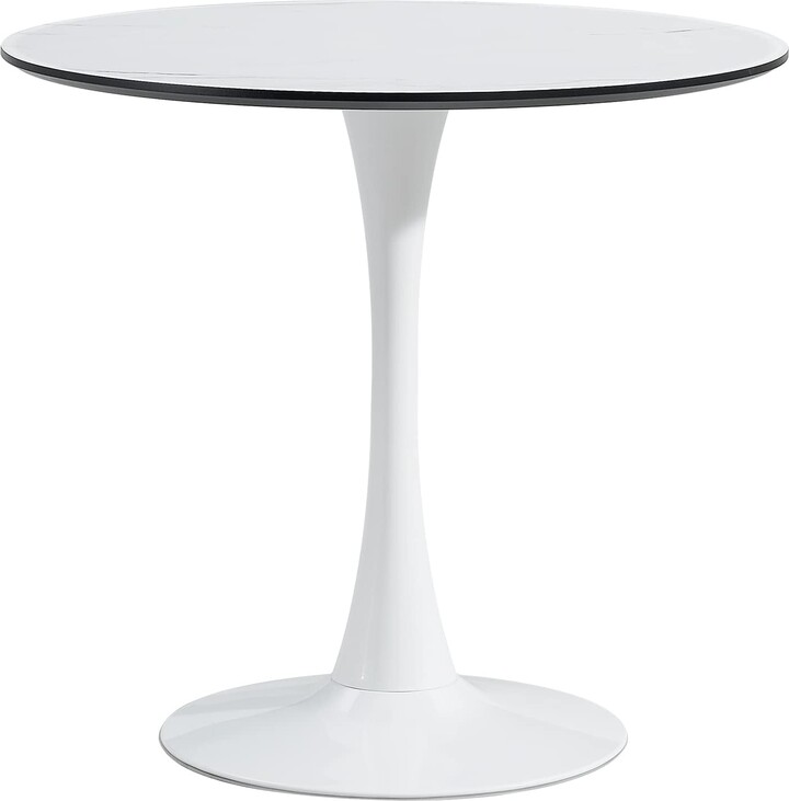 EPOWP Modern Round Dining Table with Pedestal Base in Tulip Design, Mid-Century Leisure Table ...