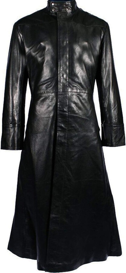 Fashion_First Mens Gothic Leather Trench Coat Black Long Coats For Men ...