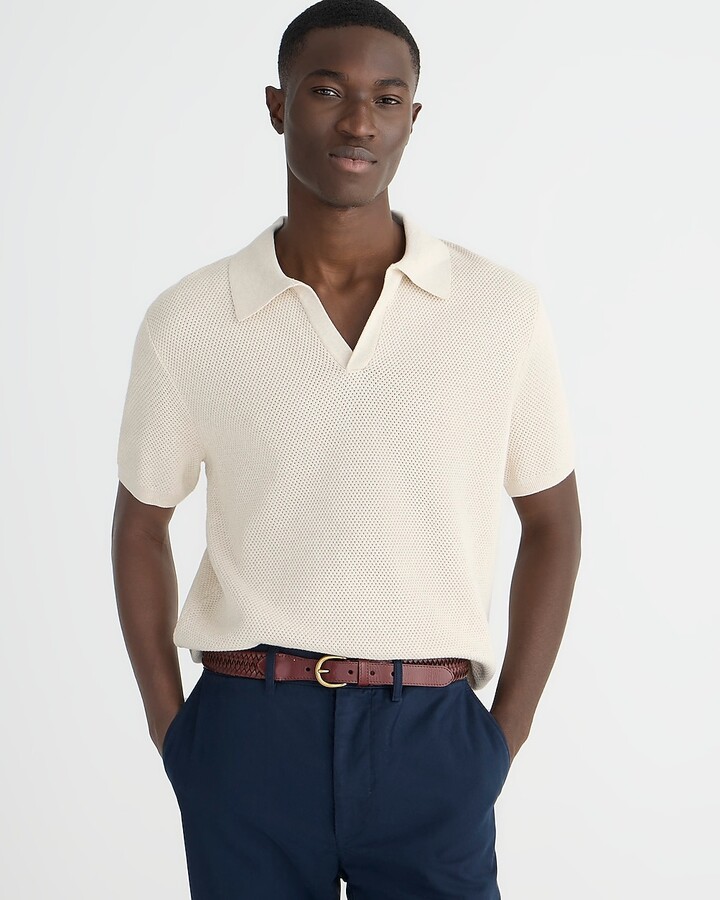J.Crew Short-sleeve cotton mesh-stitch johnny-collar sweater-polo ...