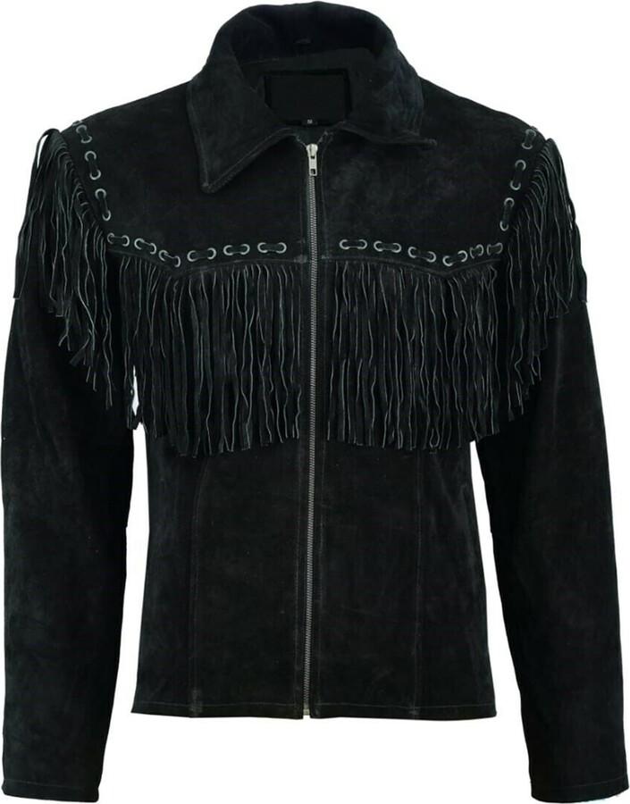 Rumble Products Men's Traditional Black Western Leather Jacket Native ...