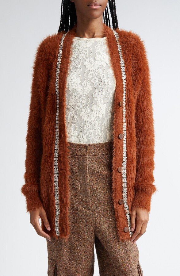 Zimmermann Illustration Fluffy Crystal Embellished Faux Fur Cardigan ...