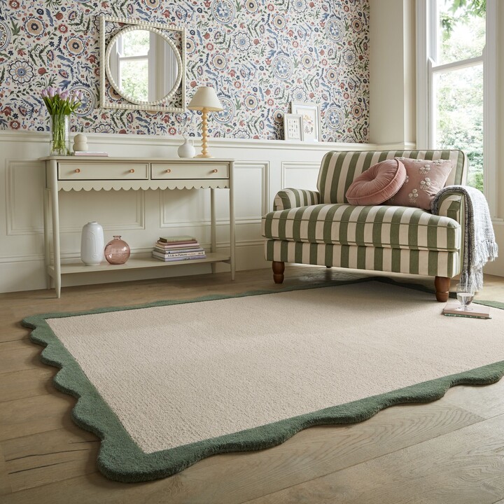 Dunelm Bonnie Scallop Sage Border Wool Rug Sage - ShopStyle