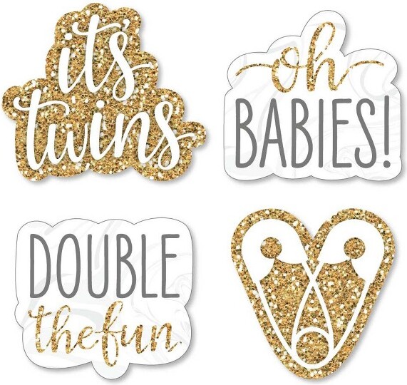 Big Dot of Happiness It's Twins - DIY Shaped Gold Twins Baby Shower Cut ...
