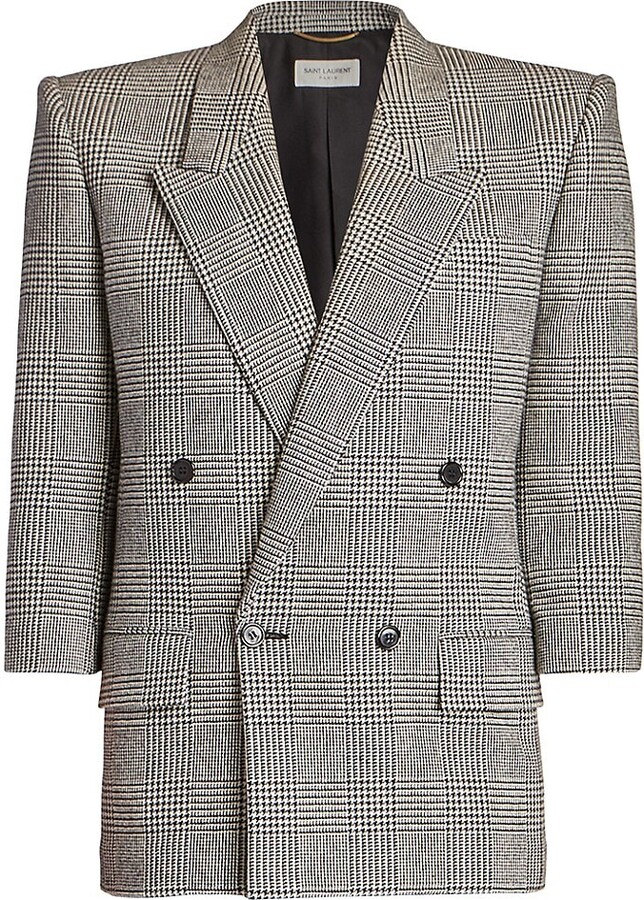 Saint Laurent Glen Check Double-Breasted Jacket - ShopStyle Blazers