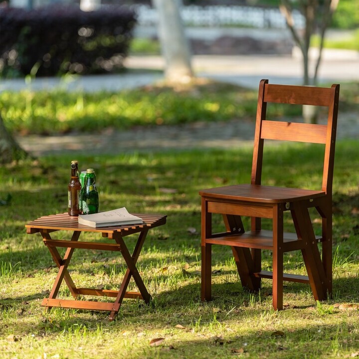 Mieres Convertible Step Stool, Solid Wood Portable 4 Tier Folding Step ...