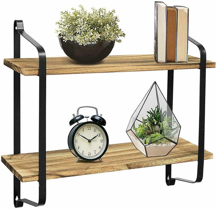 Living and Home 2 Tiers Industrial Style Wall Mounted Metal Wire Wooden ...