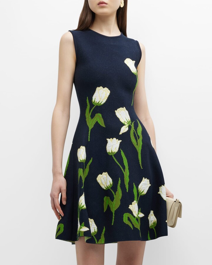 Oscar de la Renta Degrade Tulip Jacquard Fit-&-Flare Mini Dress - ShopStyle