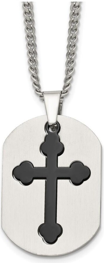 Chisel Brushed Black Ip-plated 2 Piece Cross and Dog Tag Curb Chain ...