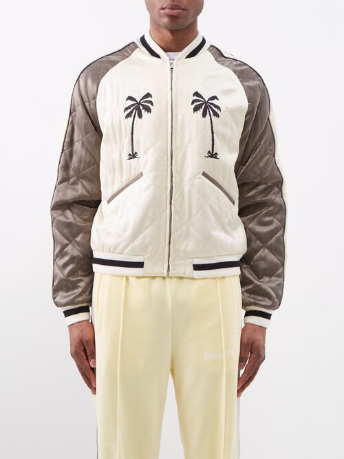 Palm Angels Palm Tree-embroidered Diamond-quilted Satin Jacket - ShopStyle