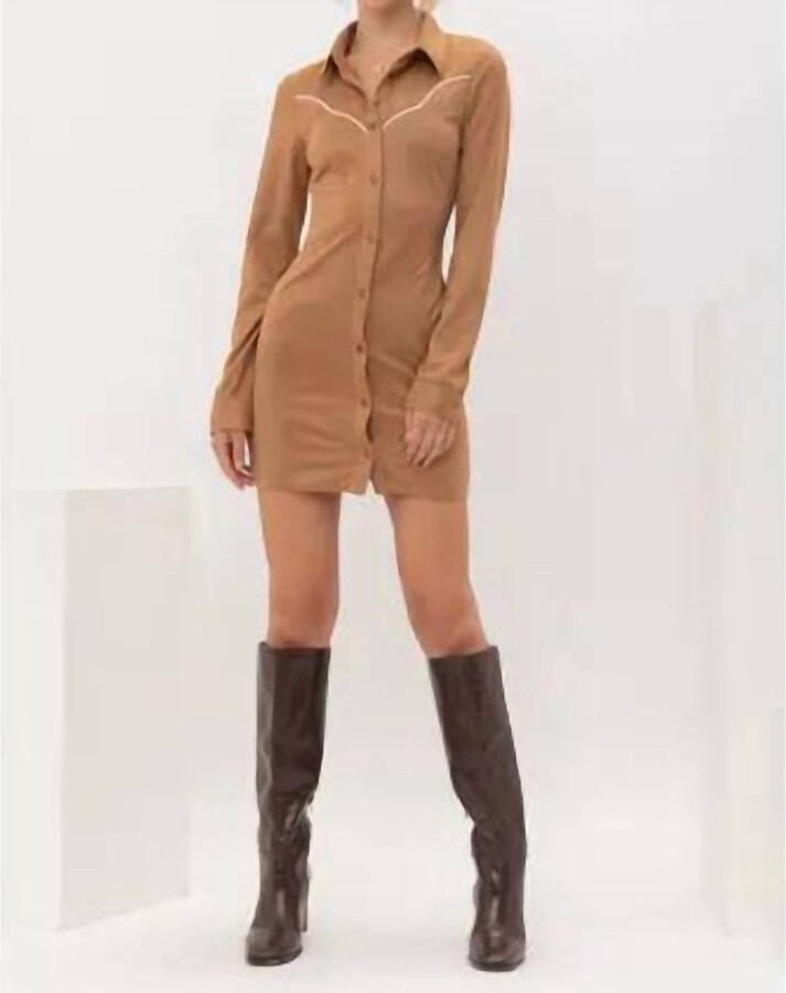 Pretty Garbage Western Vibe Shirt Dress In Brown - ShopStyle