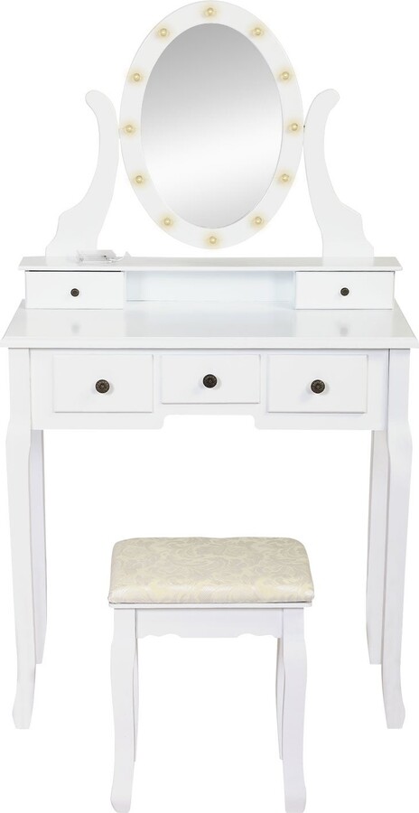 EPOWP Makeup Table and Removeable 360° Rotating Mirror Set w/ 12 LED ...