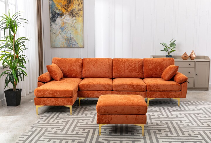 GEROJO L-Shaped Sectional Sofa Orange Modular Sofa Set with Ottoman 2 ...