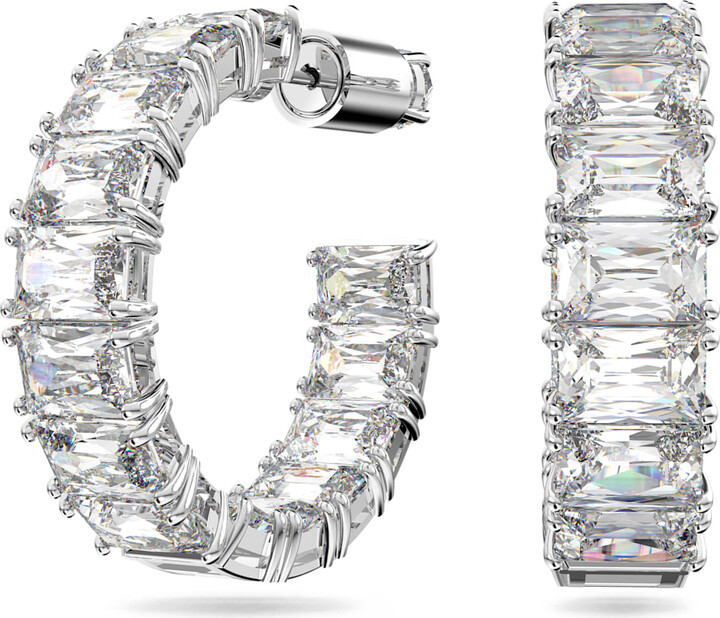Swarovski Matrix hoop earrings, Octagon cut, White, Rhodium plated ...
