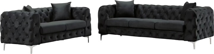 Morden Fort Modern Contemporary Loveseat and Sofa Set with Deep Button Tufting Dutch Velvet ...