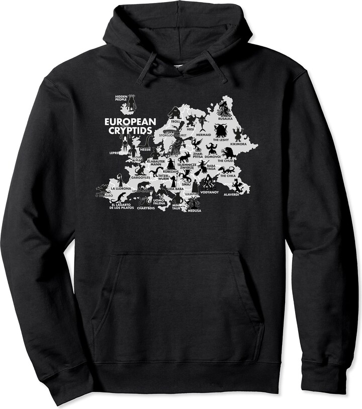 European Cryptids Map Cryptids of Europe Map Mythical Legendary Monsters Pullover Hoodie ...