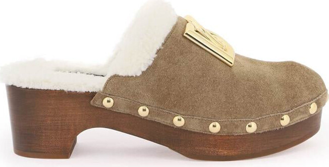 Dolce & Gabbana Suede And Faux Fur Clogs With Logo. - ShopStyle