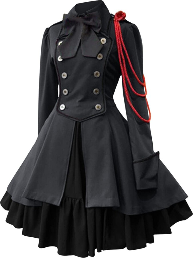 Beokeuioe Gothic Dress Medieval Ruffle Lolita Dress Baroque Rococo ...