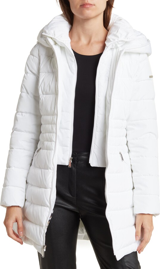 Laundry by Shelli Segal Bib Velvet Trim Faux Fur Lined Hooded Puffer ...