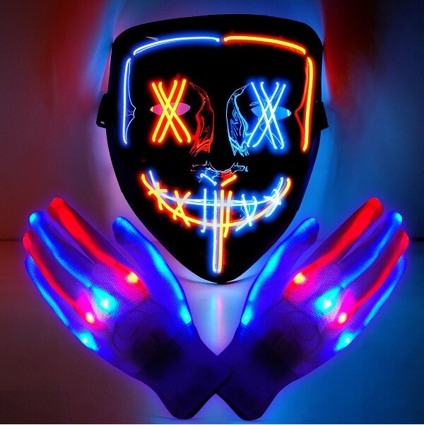 Whizmax 1PACK Led Mask Light Up Scary Mask and Skeleton Gloves -Purge ...