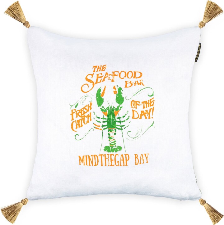 Mindthegap White / Green / Yellow Seafood Bar Linen Square Cushion ...