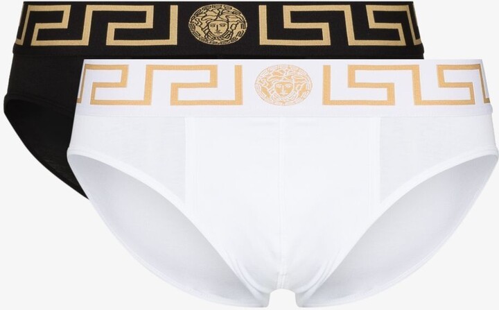 Versace Black And White Greca Border Briefs - ShopStyle