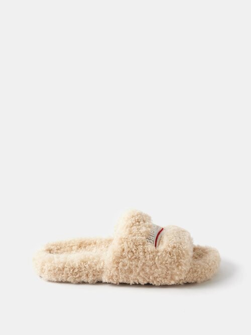 Balenciaga Furry Faux-shearling Slides - ShopStyle