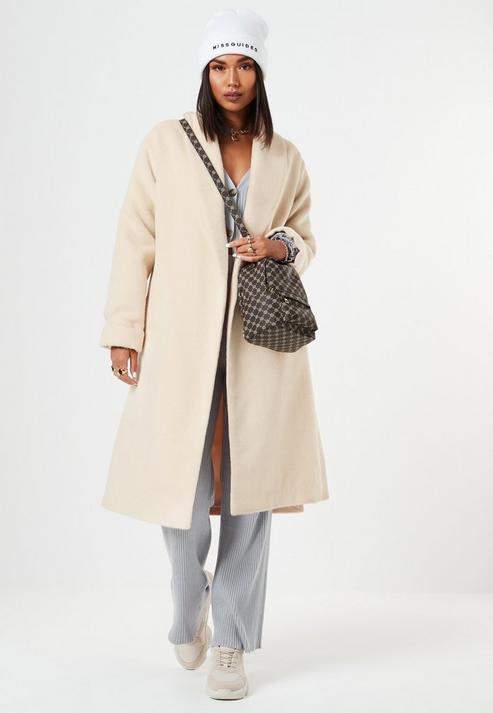 Missguided Lissy Roddy X Cream Shawl Collar Side Split Coat - ShopStyle
