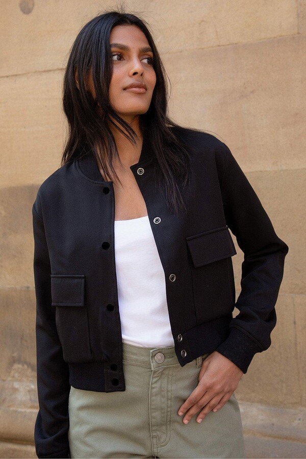 Threadbare 'Phia' Patch Pocket Utility Bomber Jacket - Black - ShopStyle