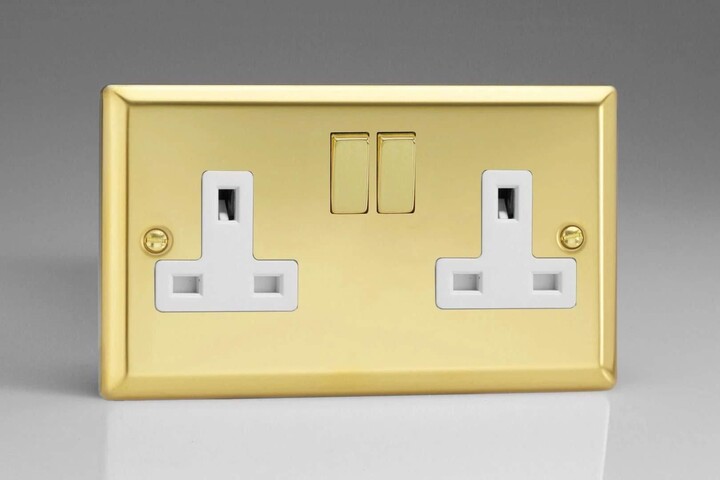 Varilight XV5DW 13A Switched Socket 2-Gang White Victorian Brass ...