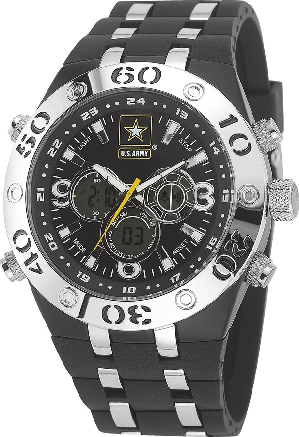 U.S. Army Men’s Analog-Digital Chronograph Silver-Tone and Black ...