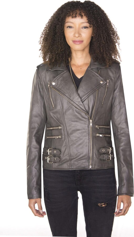 Infinity Leather Leather Vintage Brando Biker Jacket-Orlando - Grey ...
