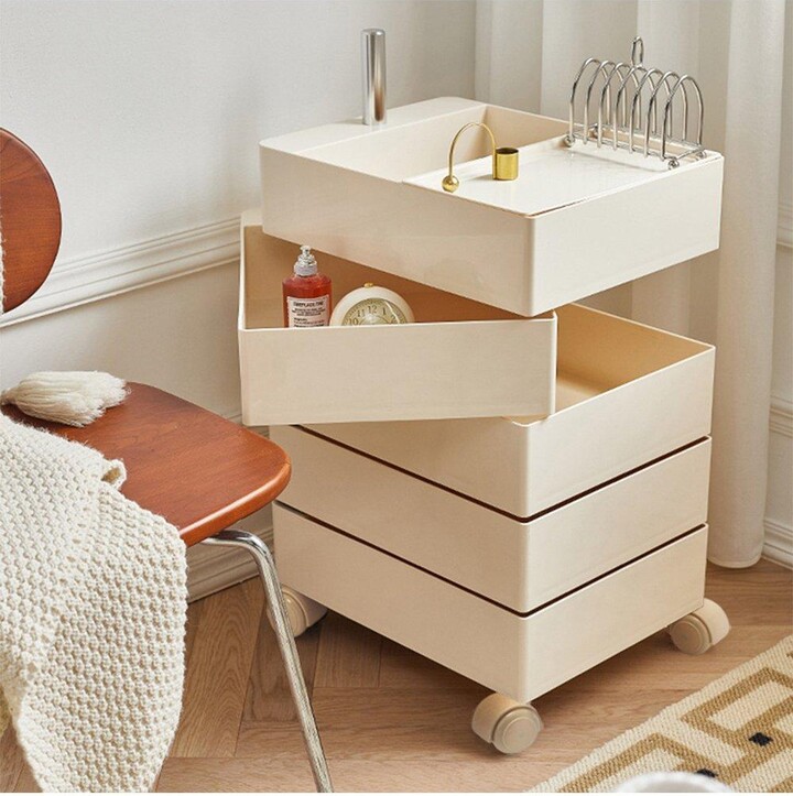 Living and Home Beige 5 Tier Rotating Drawer Storage Shelf with Wheels ...